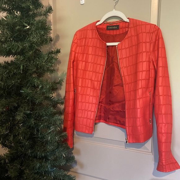 Escada | Jackets & Coats | Escada Red Leather Jacket Modern Quilted ...